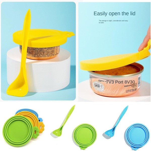 Can Lids Covers for Dog & Cat Food – 3-Pack with Spoon