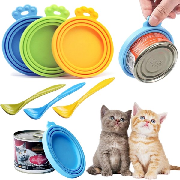 Can Lids Covers for Dog & Cat Food – 3-Pack with Spoon